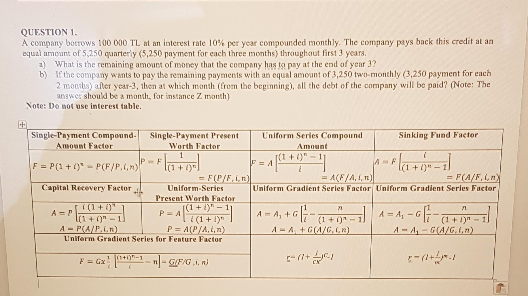 Solved QUESTION 1. A company borrows 100000TL at an interest | Chegg.com