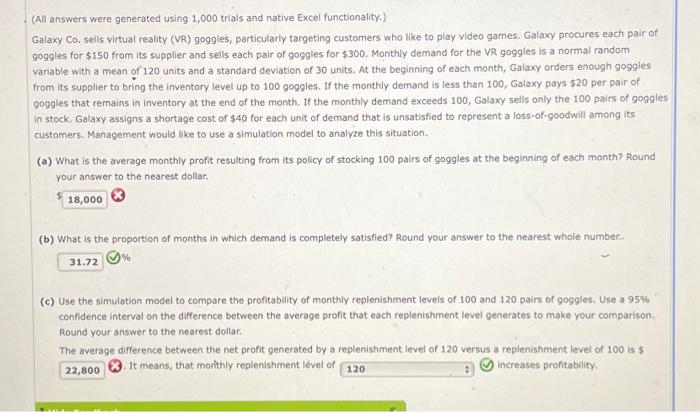 Solved (All answers were generated using 1,000 trials and | Chegg.com