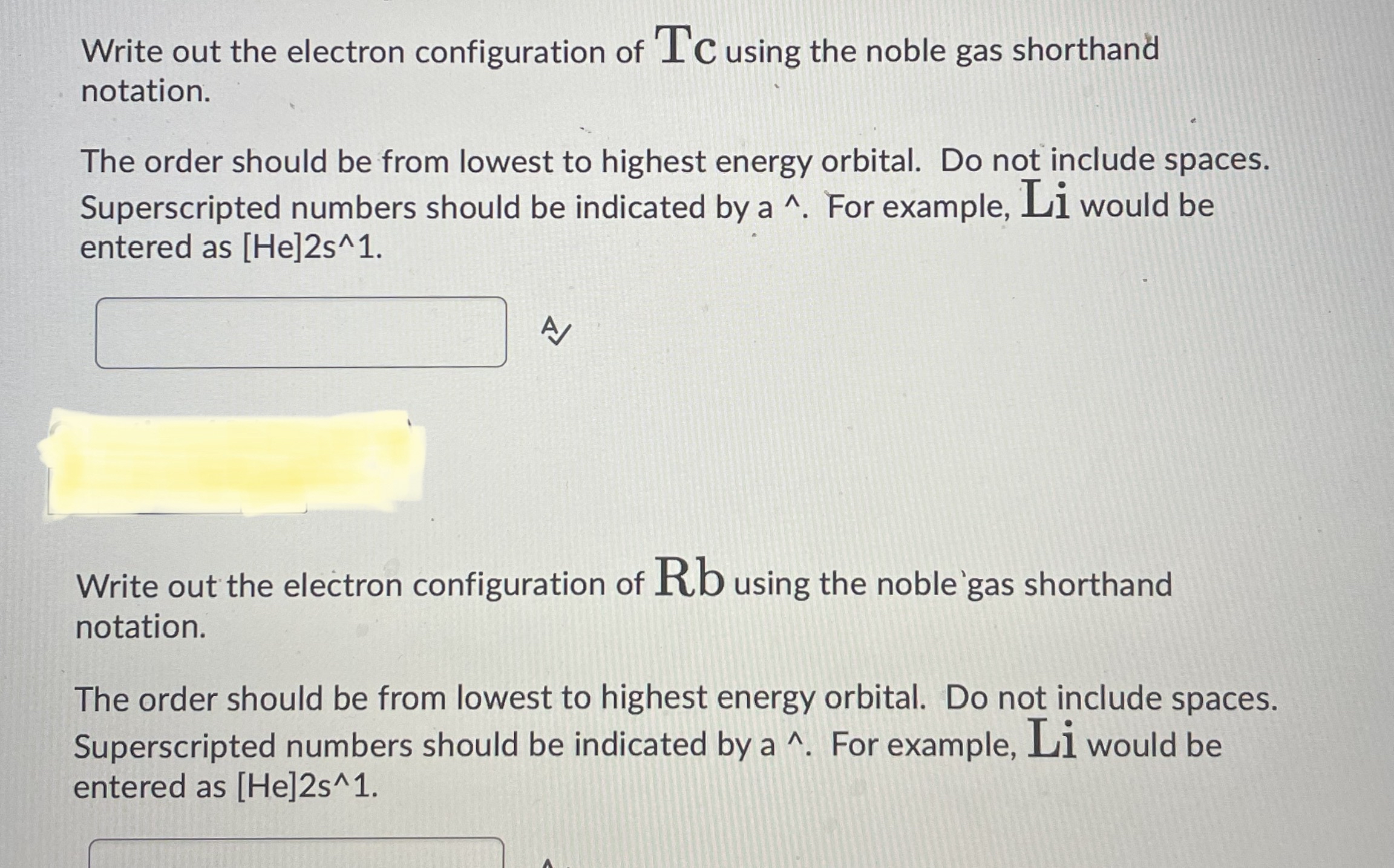 Solved Write out the electron configuration of Tc using the | Chegg.com
