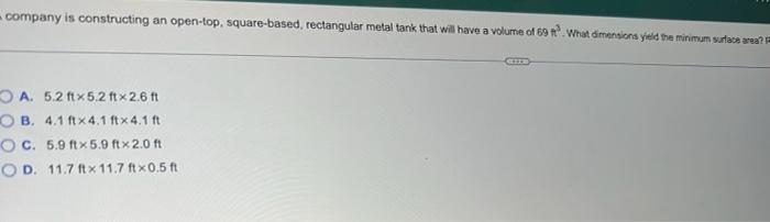 Solved company is constructing an open-top, square-based, | Chegg.com