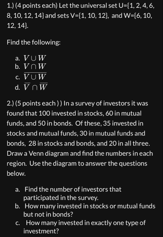 Solved 1.) (4 ﻿points each) ﻿Let the universal set | Chegg.com