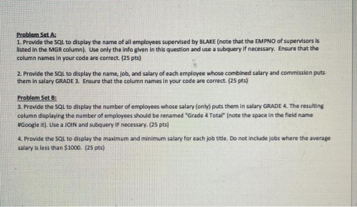 Solved TABLE NAME EMP EMPNO ENAME. JOR MGR HIREDATE SAL COM | Chegg.com