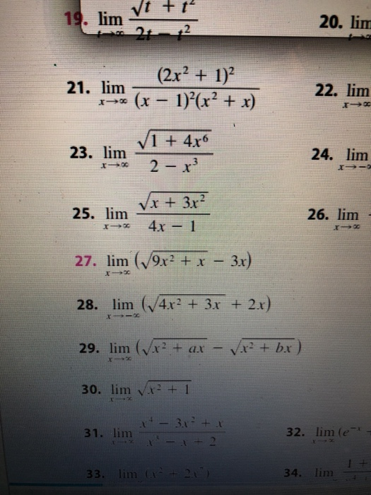 Solved vt + t 19. lim 20. lim 2 (2.x2 + 1)2 21. lim 1- (x - | Chegg.com