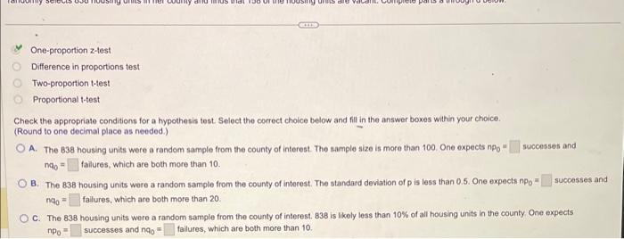 One-proportion z-test Difference in proportions test | Chegg.com