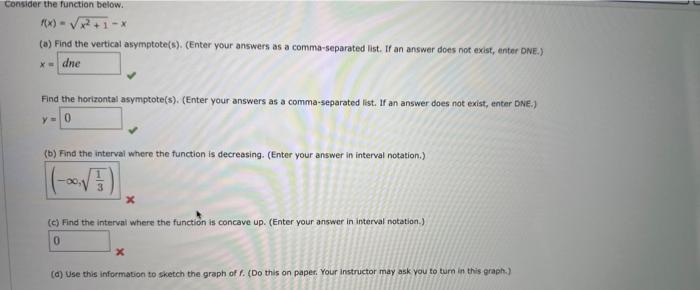 Solved consider the function below. f(x)=x2+1−x (a) Find the | Chegg.com