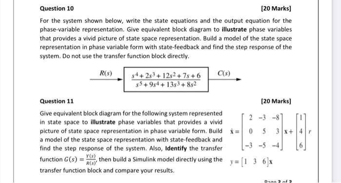 Solved Question 10 (20 Marks) For the system shown below, | Chegg.com