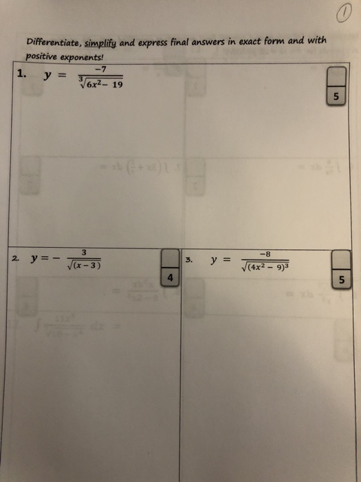 Solved Differentiate, simplify and express final answers in | Chegg.com