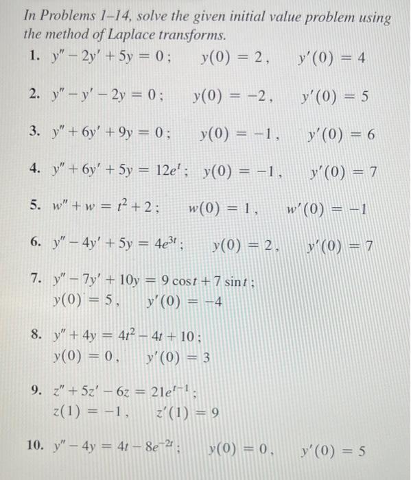 Solved In Problems 1-14, solve the given initial value | Chegg.com