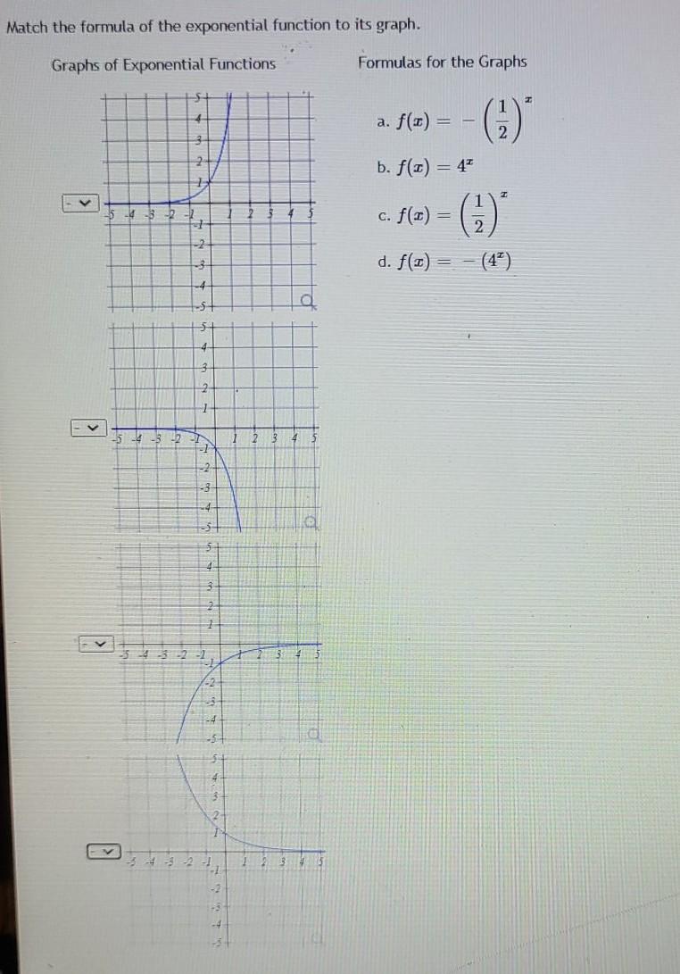 Solved Match the formula of the exponential function to its | Chegg.com