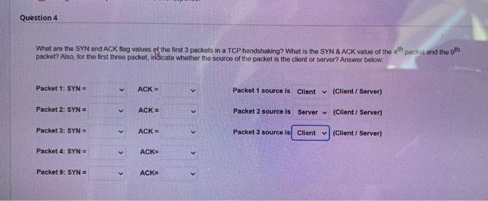 What are the SYN and ACK fag valuos gthe first 3 | Chegg.com