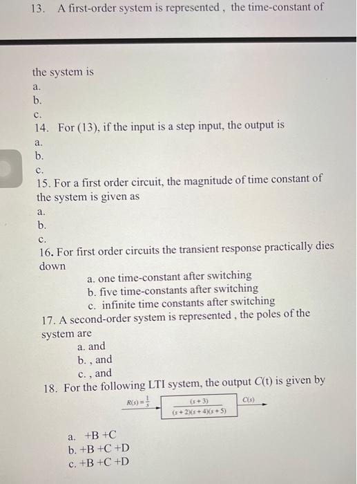 Solved 13. A first-order system is represented, the | Chegg.com
