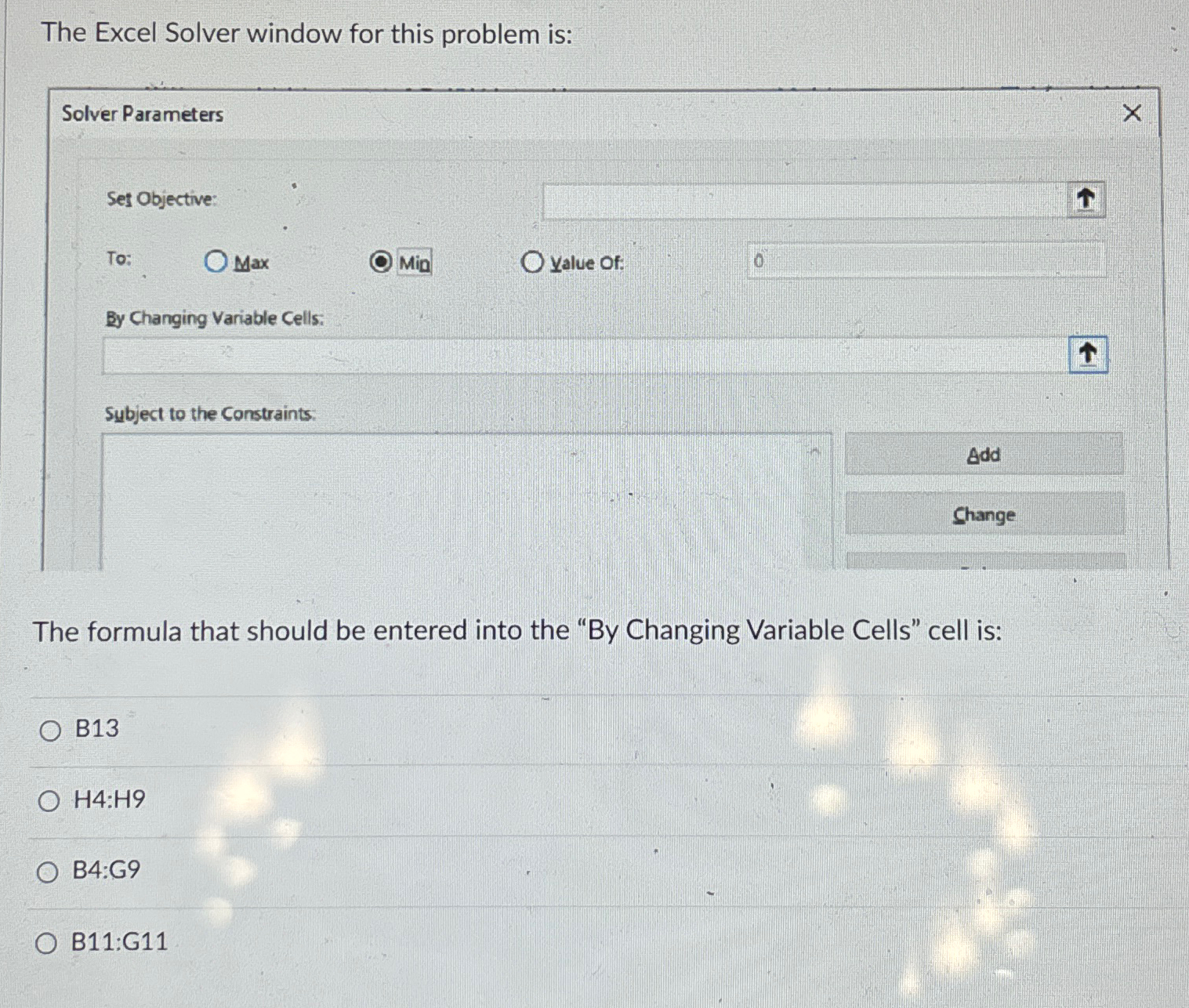 Solved The Excel Solver window for this problem is:Solver | Chegg.com