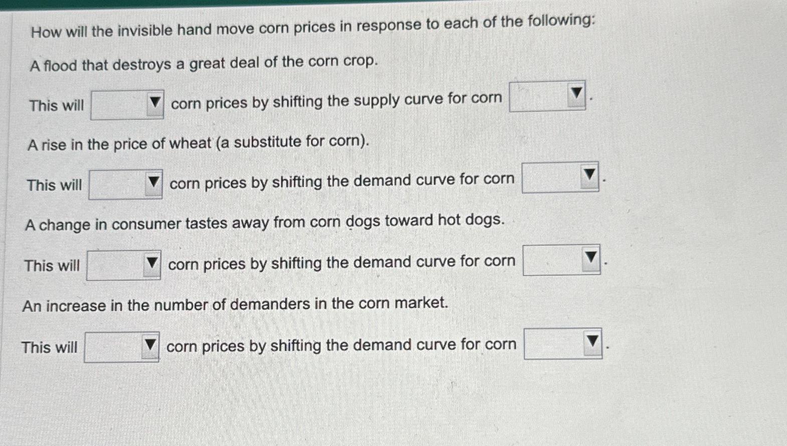 Solved How will the invisible hand move corn prices in | Chegg.com