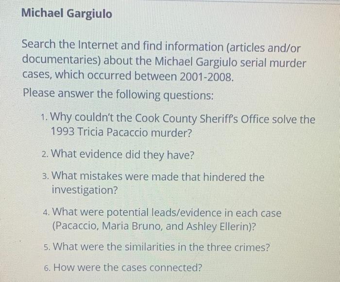 Michael Gargiulo Search the Internet and find | Chegg.com