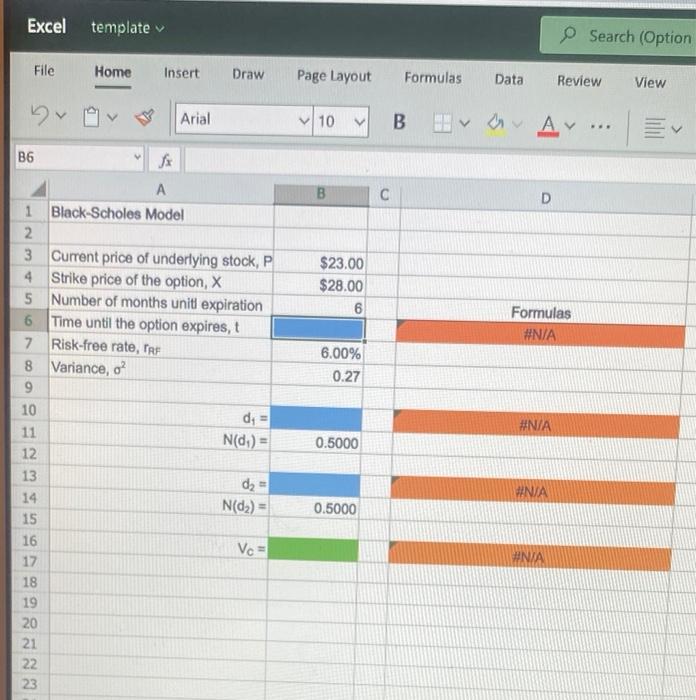 Solved Excel template Search (Option File Home Insert Draw | Chegg.com