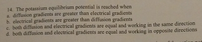 Solved The potassium equilibrium potential is reached whena. | Chegg.com