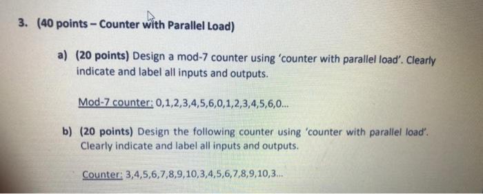 3. (40 points - Counter with Parallel Load) a) (20 | Chegg.com