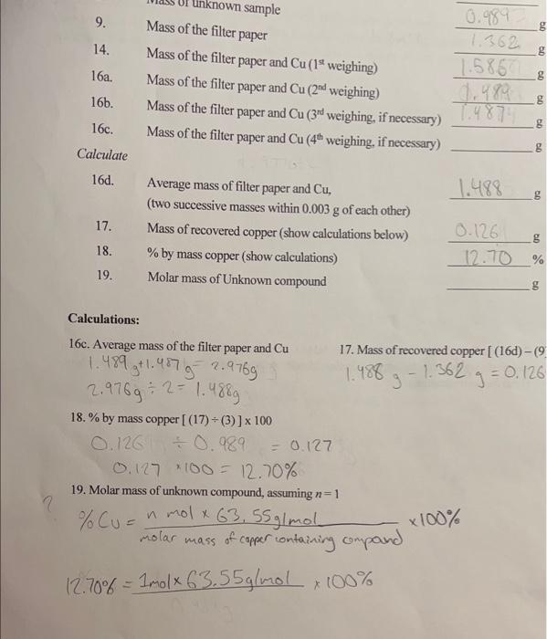 Solved 9. Mass of the filter paper 14. Mass of the filter | Chegg.com