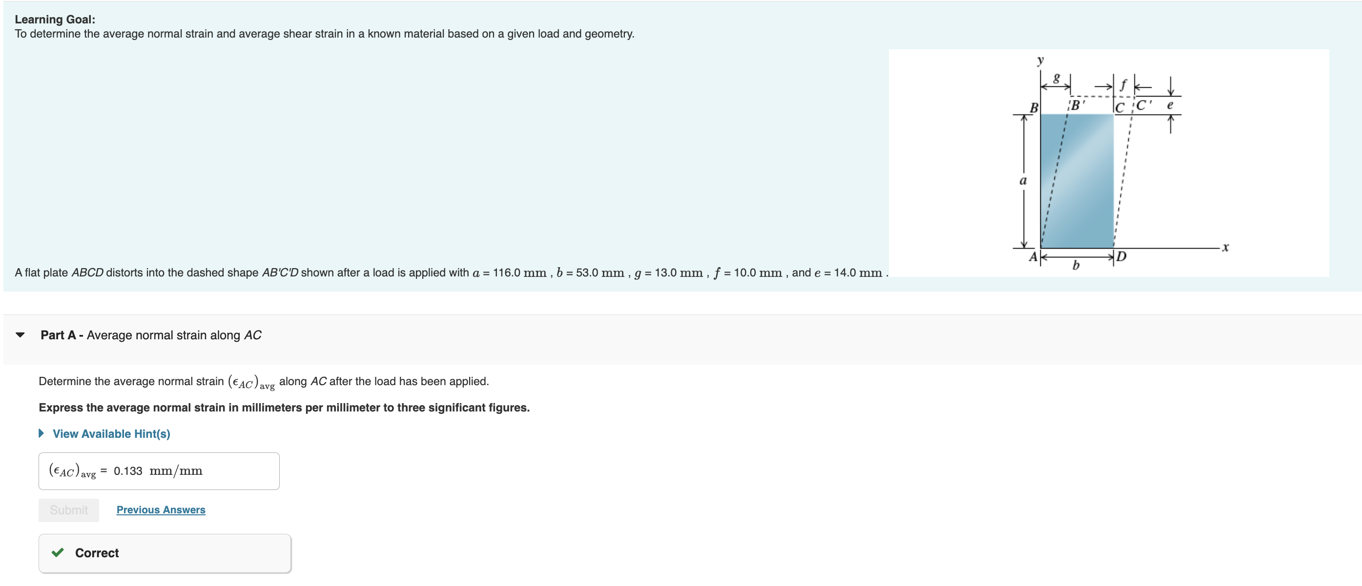 Learning Goal:To ﻿determine the average normal strain | Chegg.com