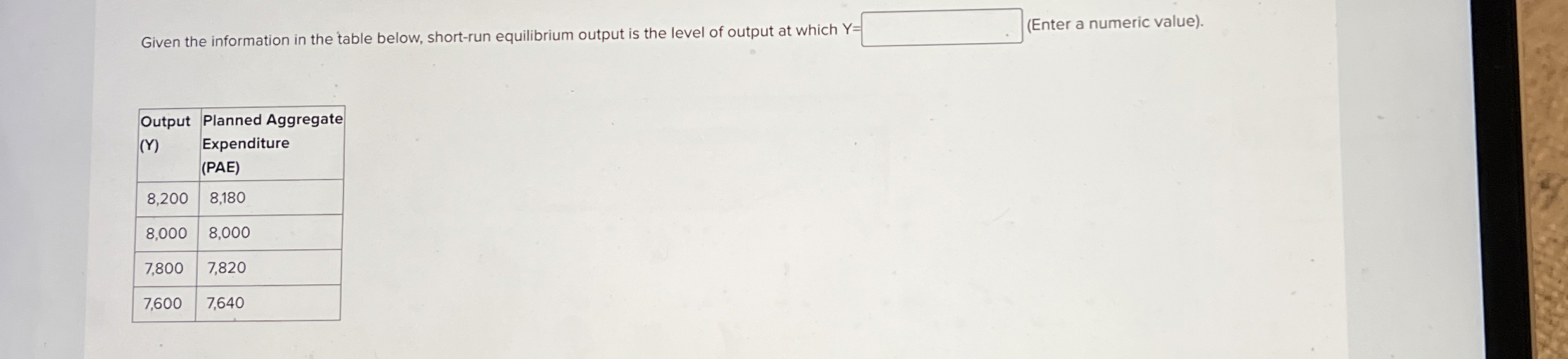 Solved Given the information in the table below, short-run | Chegg.com