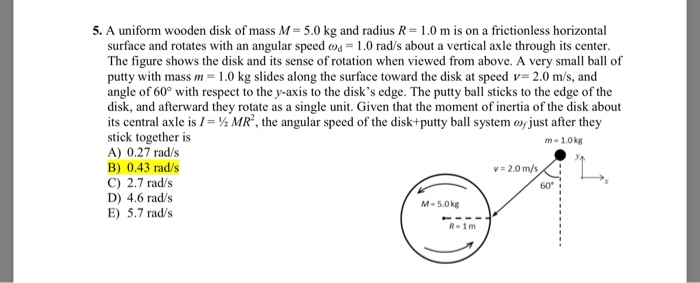 Solved 5. A uniform wooden disk of mass M- 5.0 kg and radius | Chegg.com