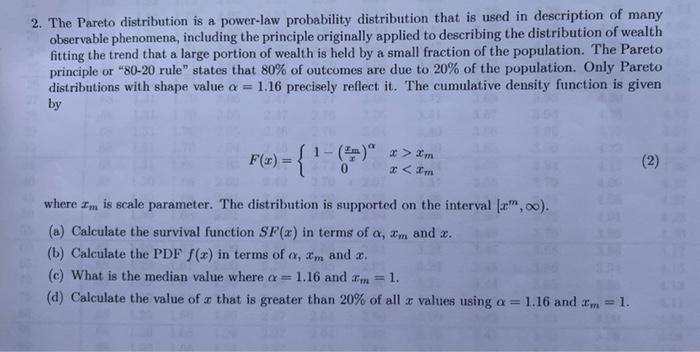 Solved 2. The Pareto distribution is a power-law probability | Chegg.com