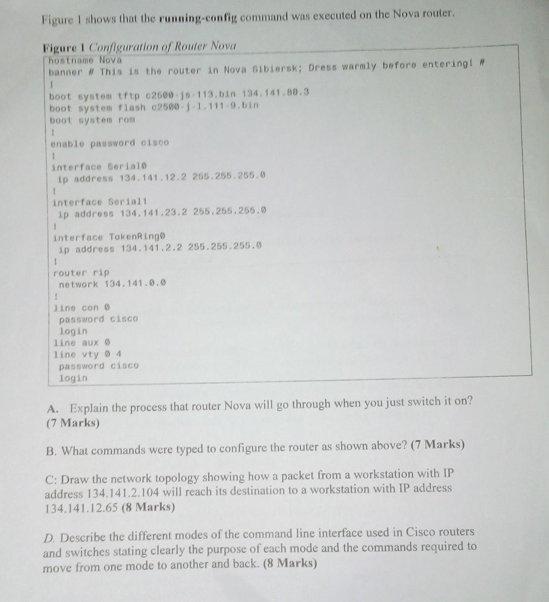 Figure I Conflguraton of Router Nova hostname Nova | Chegg.com