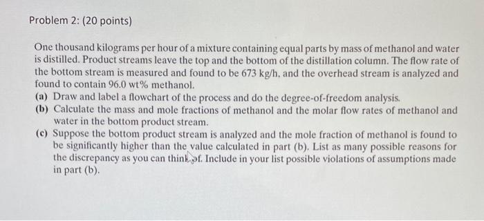 Solved One thousand kilograms per hour of a mixture | Chegg.com