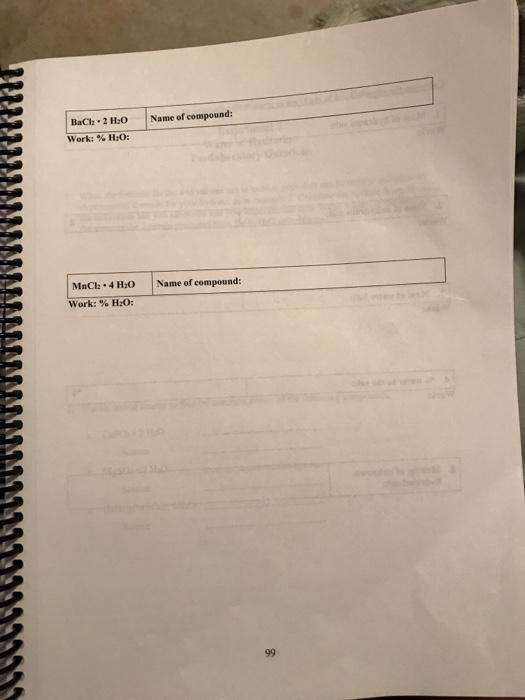 Solved Name of compound: BaCh.2 H. Werk: % H:O: Name of | Chegg.com