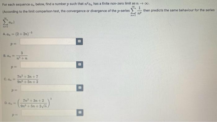 Solved For each sequence an below, find a number p such that | Chegg.com