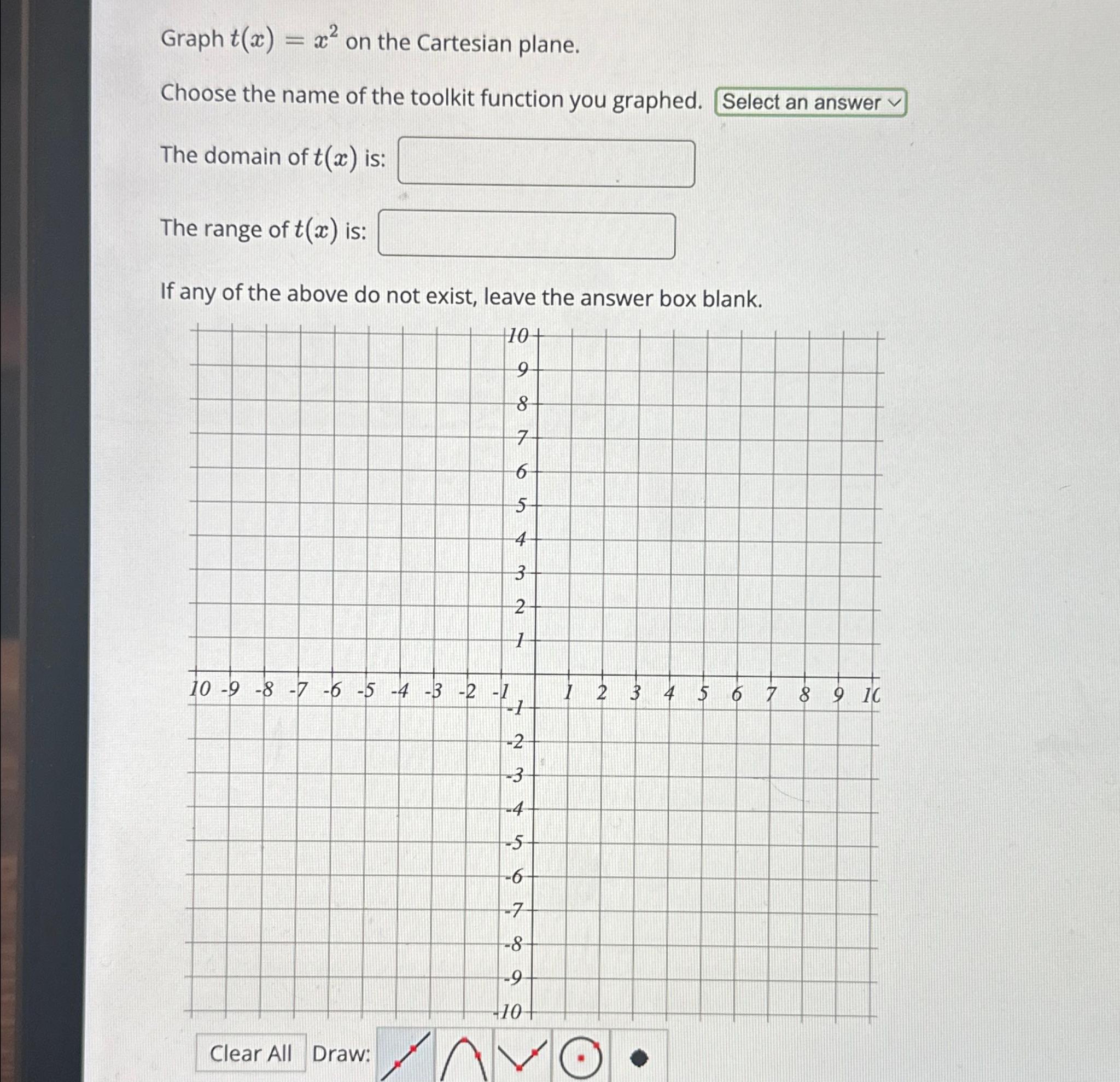 Graph t(x)=x2 ﻿on the Cartesian plane.Choose the name | Chegg.com