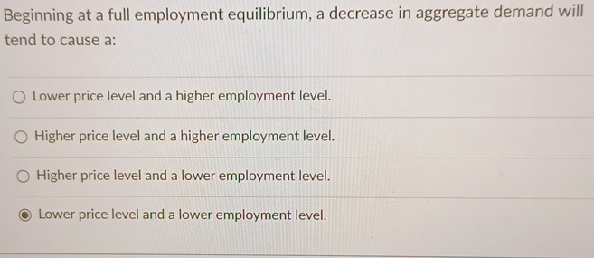 Solved Beginning at a full employment equilibrium, a | Chegg.com