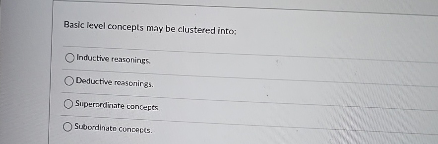 Solved Basic level concepts may be clustered into:Inductive | Chegg.com