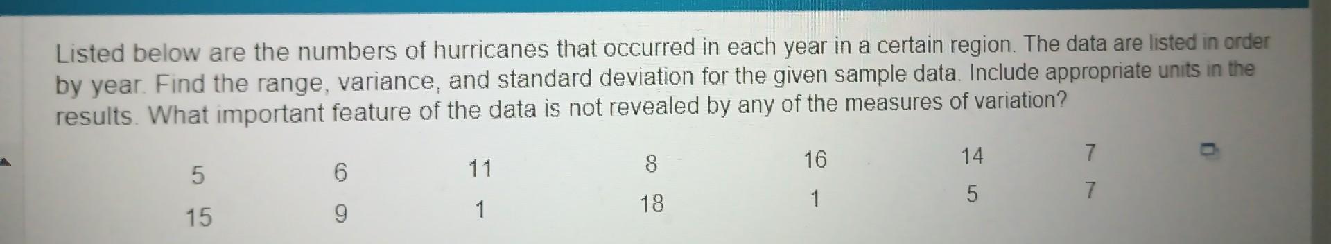 Solved Listed below are the numbers of hurricanes that | Chegg.com