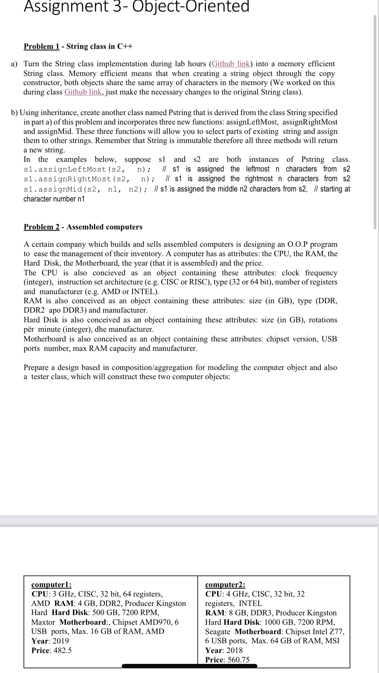 Solved Assignment 3-Object-OrientedProblem 1 - ﻿String class | Chegg.com