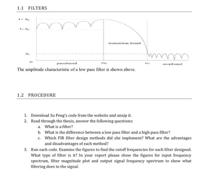 Solved 1.1 FILTERS 1- transition band mm stopband passband | Chegg.com