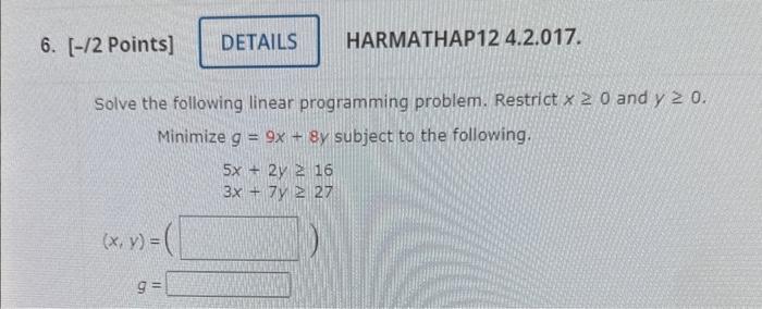 Solved Solve The Following Linear Programming Problem 