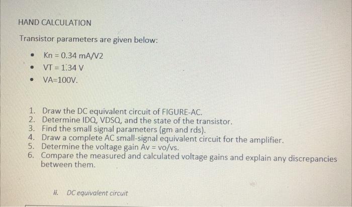 Solved HAND CALCULATION Transistor parameters are given | Chegg.com