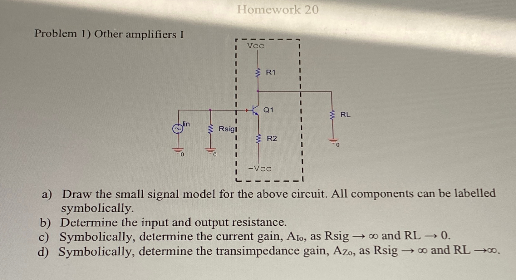 Solved Homework 20Problem 1) ﻿Other amplia) ﻿Draw the small | Chegg.com