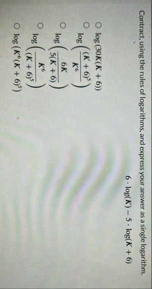 Contract, using the rules of logarithms, and express | Chegg.com