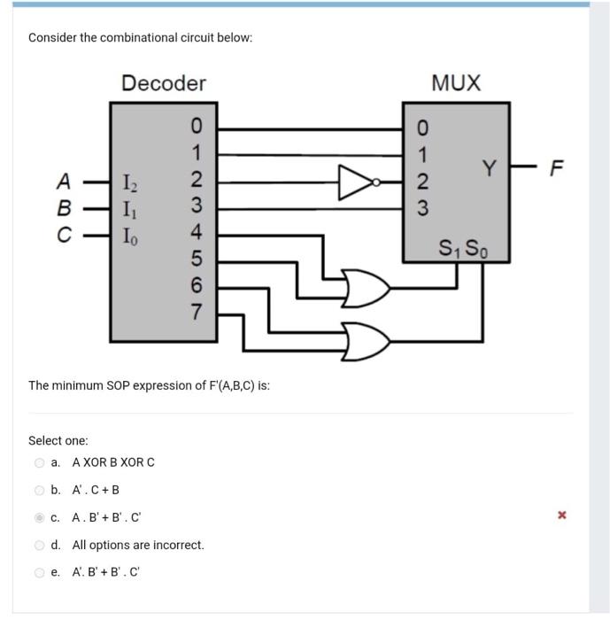 Solved Consider the combinational circuit below: Decoder MUX | Chegg.com