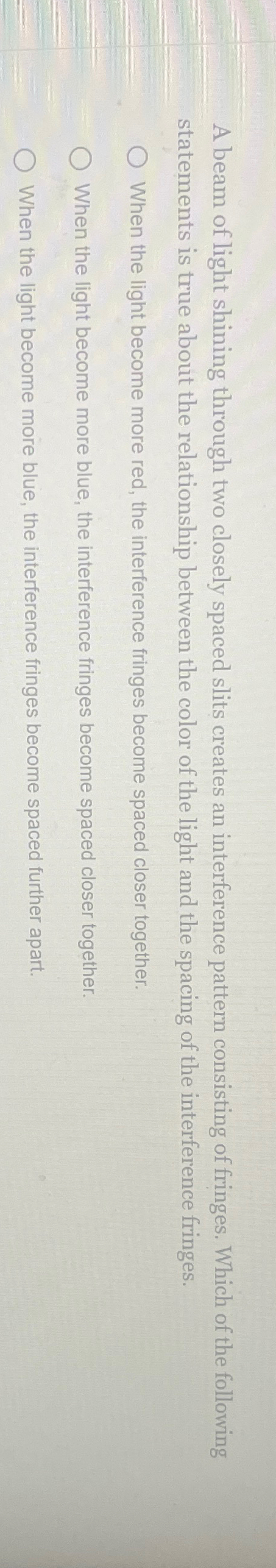 Solved A beam of light shining through two closely spaced | Chegg.com
