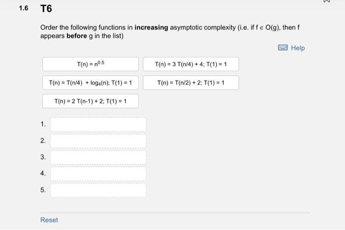Solved Order the following functions in increasing | Chegg.com