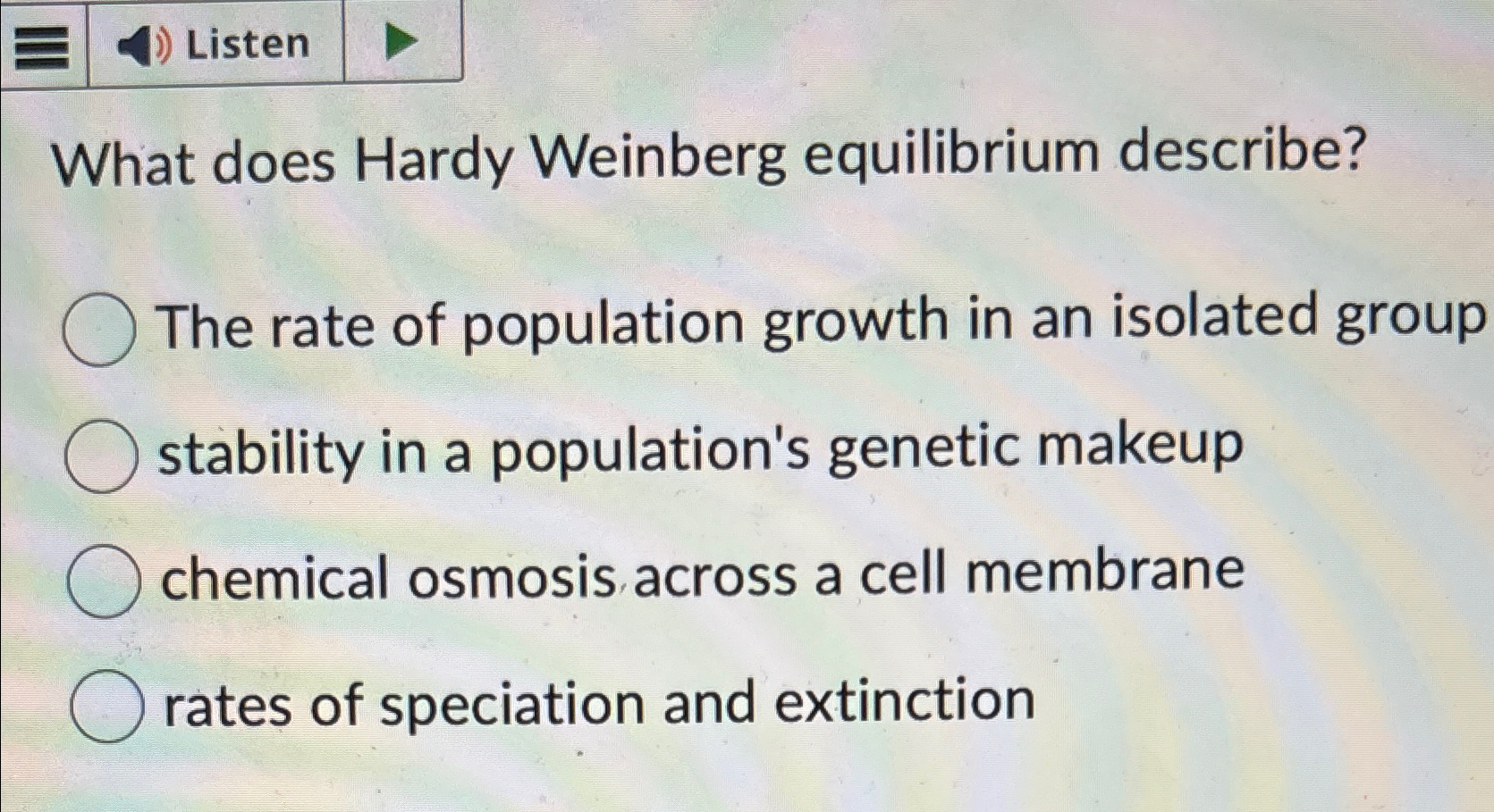Solved What does Hardy Weinberg equilibrium describe?The | Chegg.com