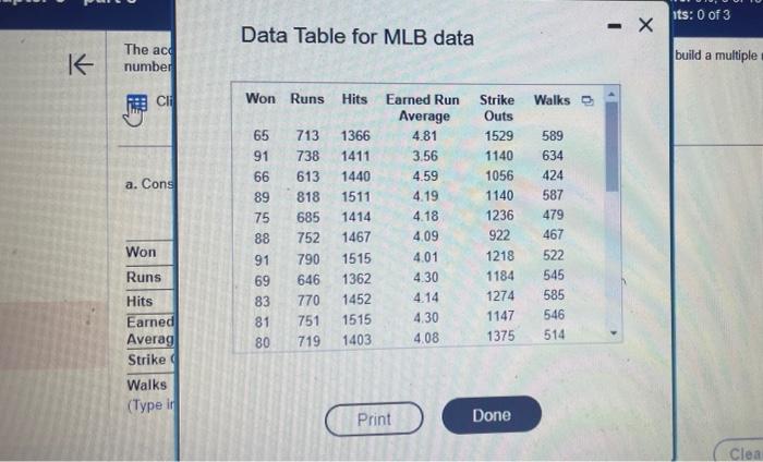 Solved Data Table for MLB data build a multipleData Table | Chegg.com