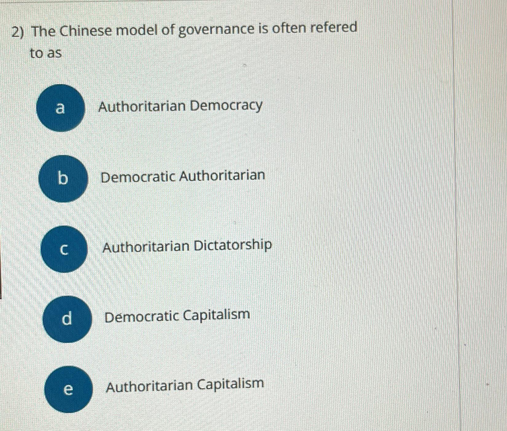 Solved The Chinese model of governance is often refered to | Chegg.com