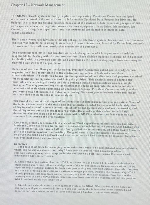 Solved Chapter 12 - Network Management The NDAS network | Chegg.com