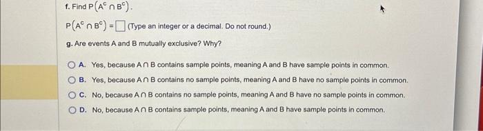 Solved f. Find P(AC∩BC). P(AC∩BC)= (Type an integer or a | Chegg.com