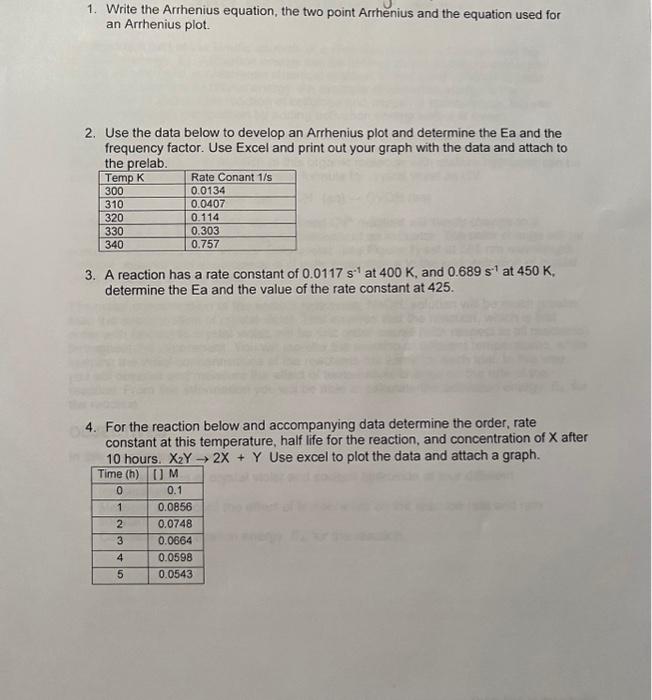 Solved 1. Write the Arrhenius equation, the two point | Chegg.com