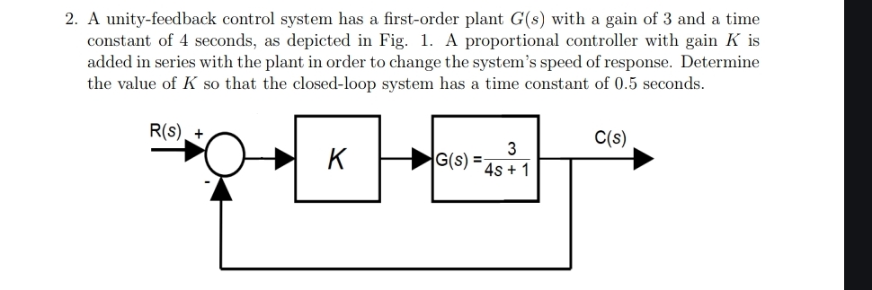 Solved A unity-feedback control system has a first-order | Chegg.com
